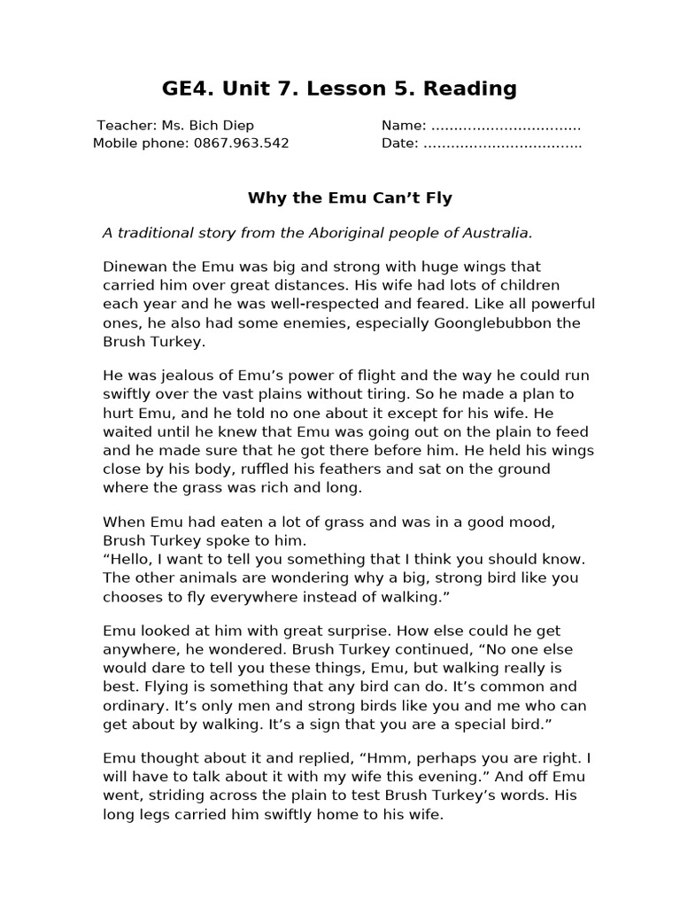 Why Emus Can't Fly: An Aboriginal Tale | PDF | Birds
