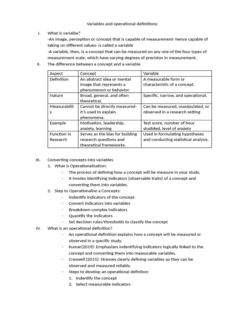 Variables and Operational Definitions | PDF | Level Of Measurement ...