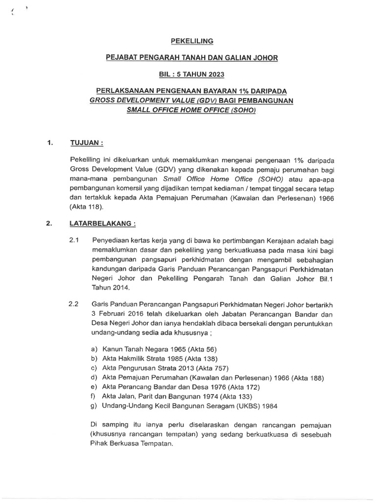 Pekeliling Bayaran 1% GDV Soho | PDF