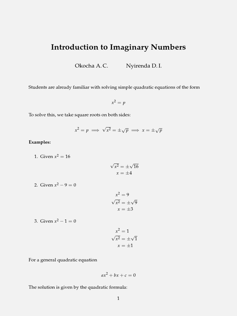 Understanding Imaginary Numbers | PDF | Quadratic Equation | Mathematics