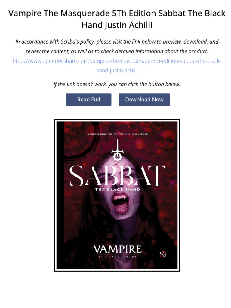 Vampire The Masquerade 5th Edition Sabbat The Black Hand Justin Achilli ...