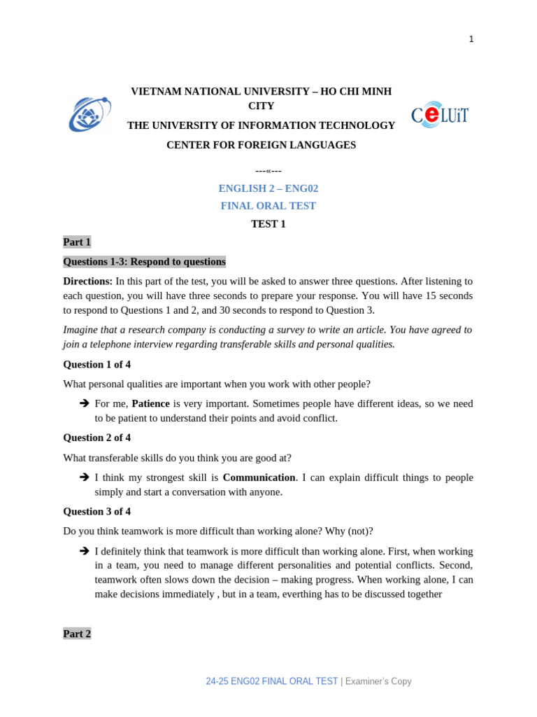 1. 2425S1 ENG02 Final Oral Test.examiner Copy | PDF | Communication ...