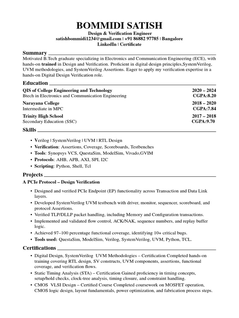 Satish Resume (1) | PDF | Network Protocols | Electronics
