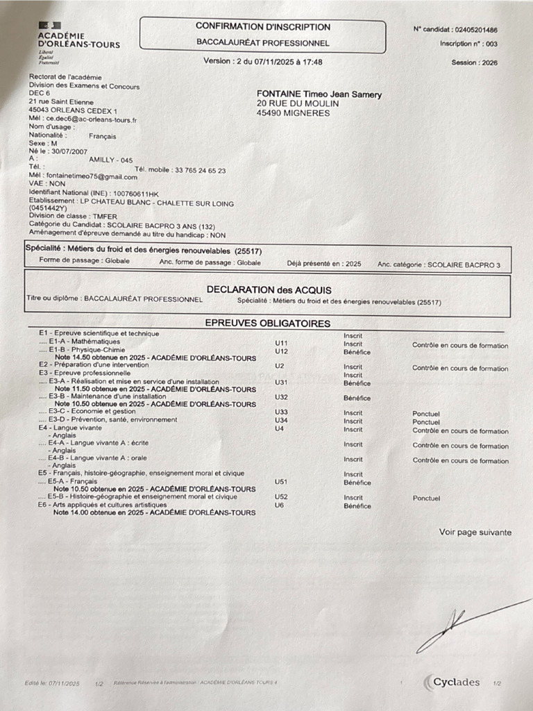 Confirmation D'inscriptio | PDF