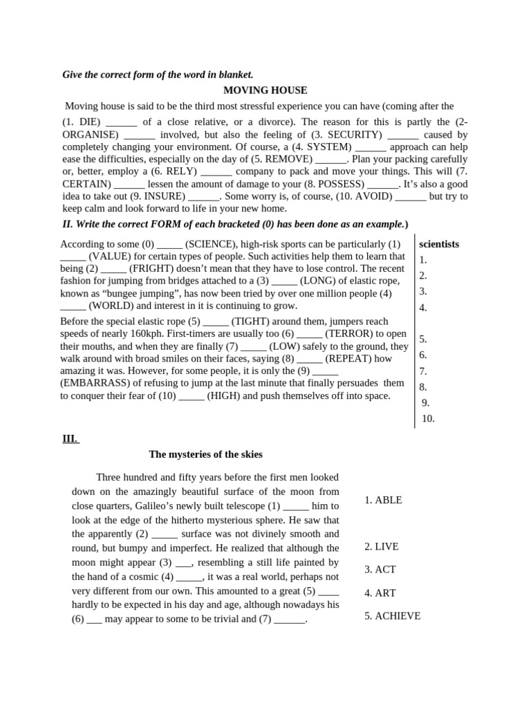 Word Form Exercises for English Learners | PDF | Anger | Galileo Galilei