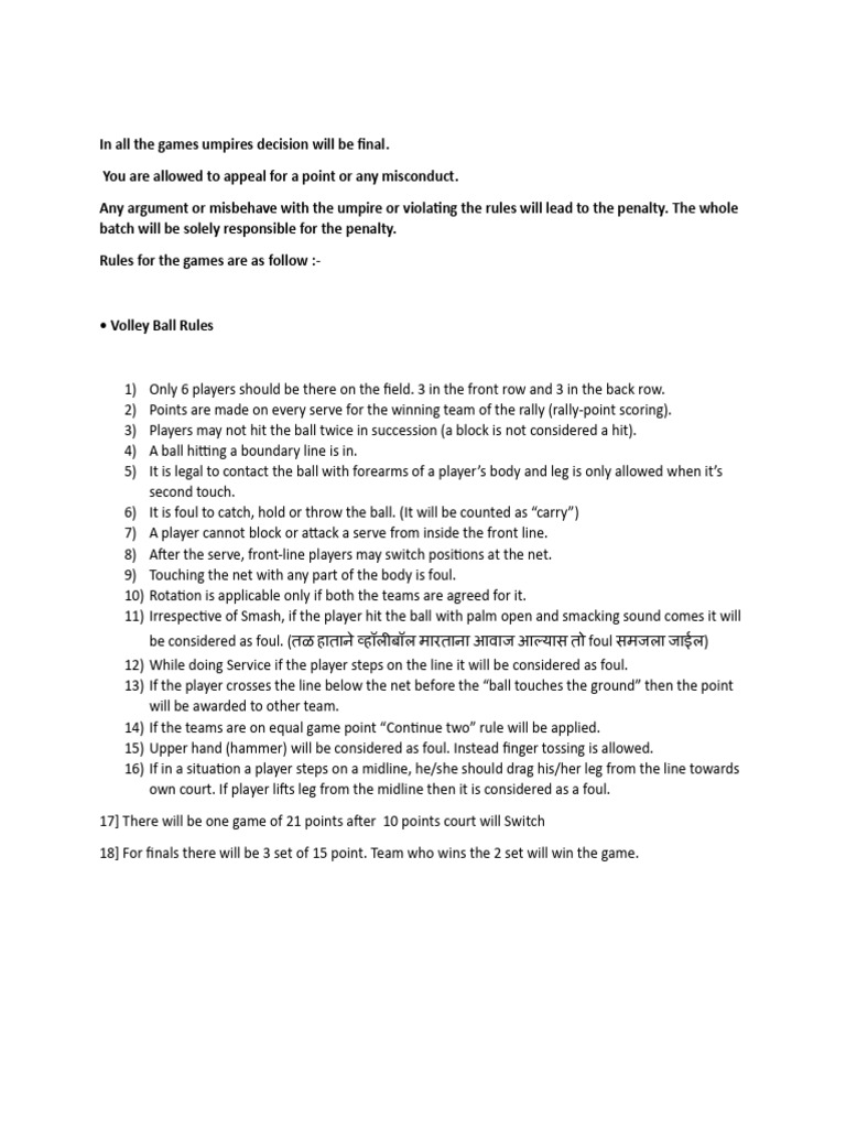 Game Rules for Volleyball, Kabaddi, and More | PDF | Team Sports ...