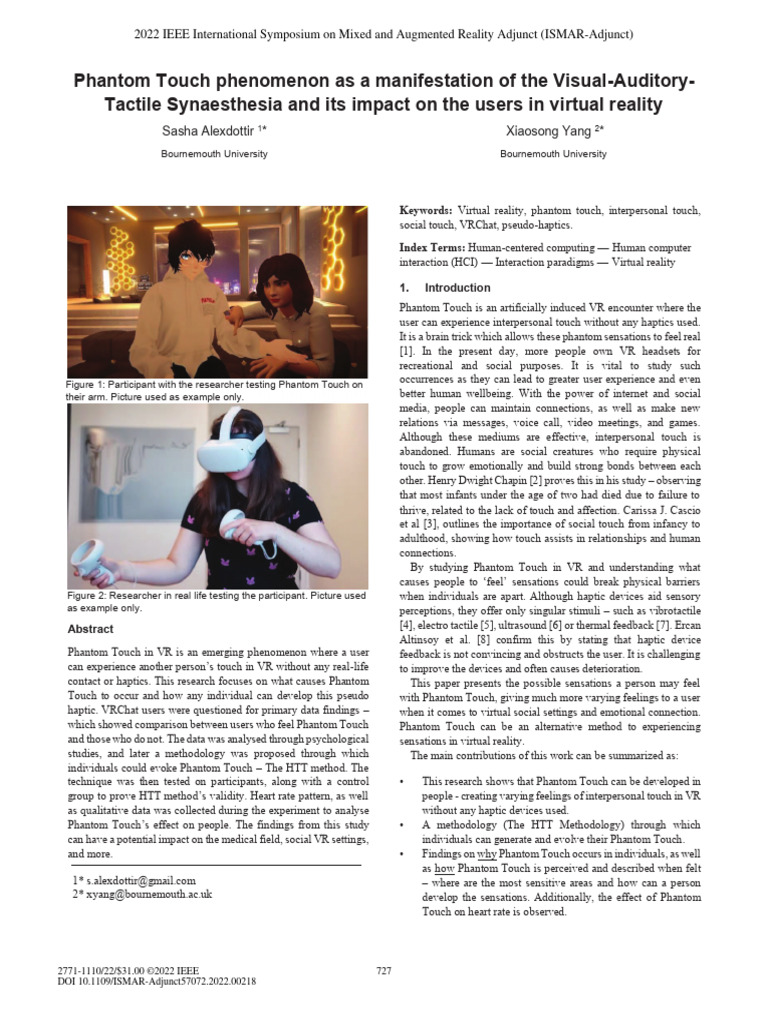 Exploring Phantom Touch in Virtual Reality | PDF | Virtual Reality ...