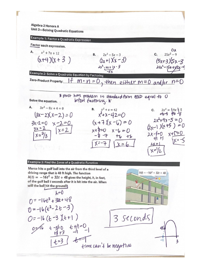 Unit 2--Solving Quadratic Equations by Factoring | PDF