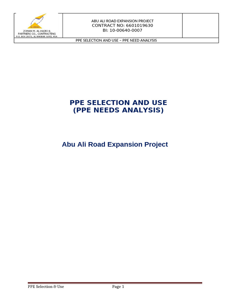 PPE Selection and Use - PPE Needs Analysis Rev. 00 | PDF | Personal ...