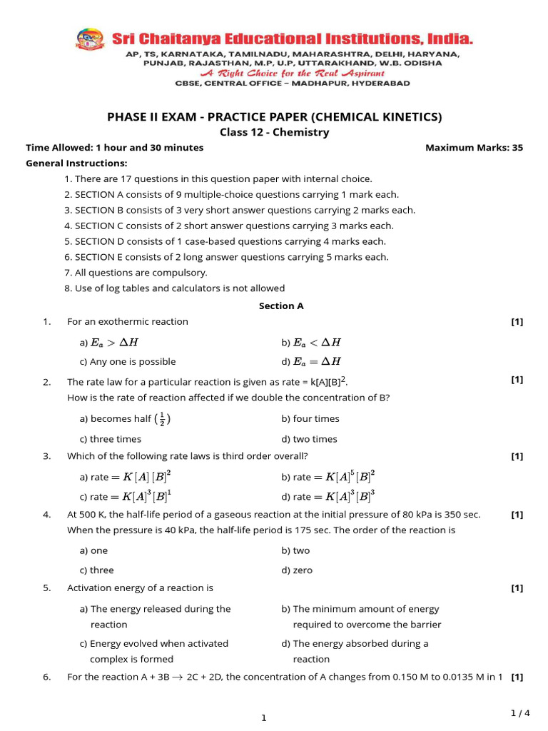 Practice Paper on Chemical Kinetics | PDF | Chess Openings | Chess Theory