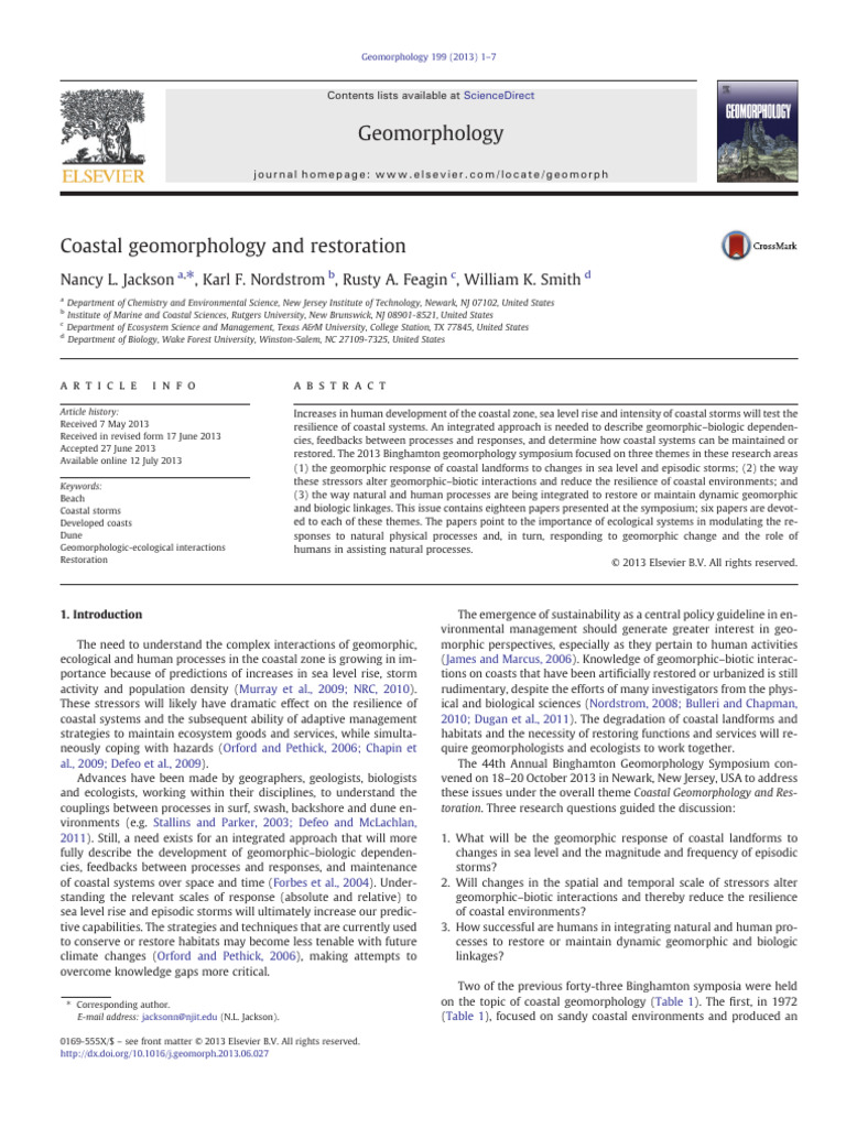 Coastal Geomorphology and Restoration | PDF | Geomorphology | Coast