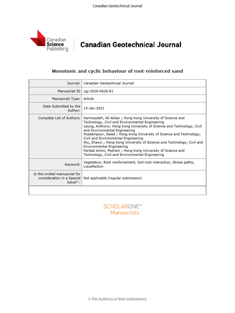 Monotonic and Cyclic Behaviour of Root-reinforced Sand | PDF | Stress ...