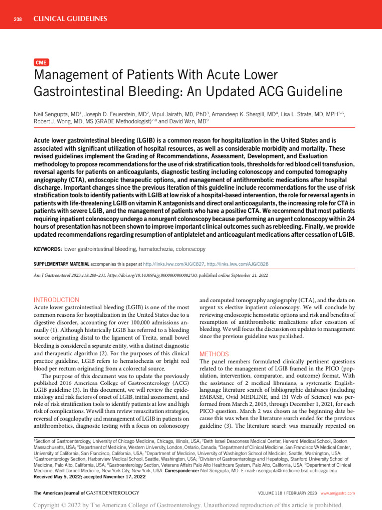 Updated ACG Guidelines for LGIB Management | PDF | Bleeding | Colonoscopy