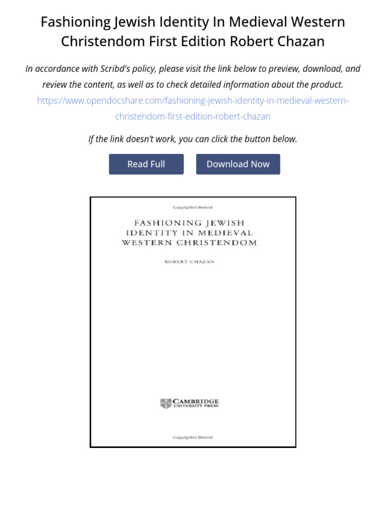 Fashioning Jewish Identity in Medieval Western Christendom First ...