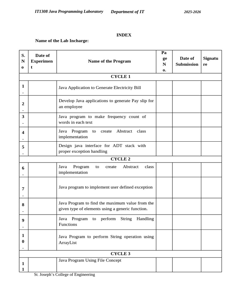 Java Programming Lab Experiments 2025-26 | PDF | Method (Computer ...