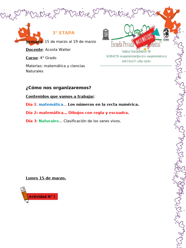 daniela tello - SEMANA N° 2 (MARZO) Matemática y Naturales 4° GRADO | PDF