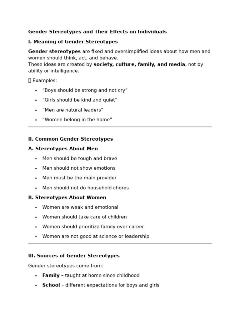 Gender Stereotypes and Their Effects on Individuals | PDF | Gender Role ...