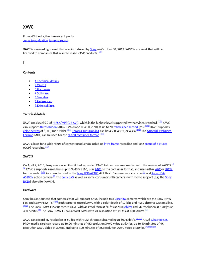 XAVC | PDF | Media Formats | Storage Media