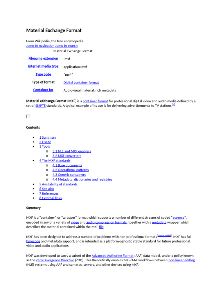 Material Exchange Format | PDF | Computer Data | Multimedia