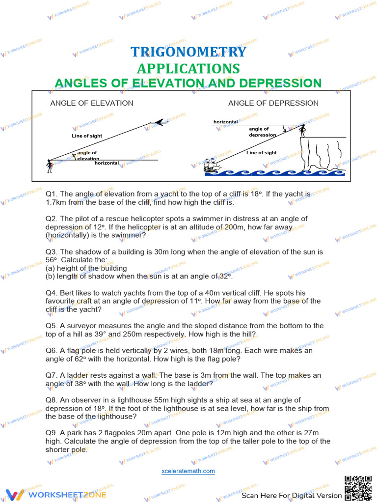 Trigonometry_ Angles of Elevation and Depression Worksheet | PDF