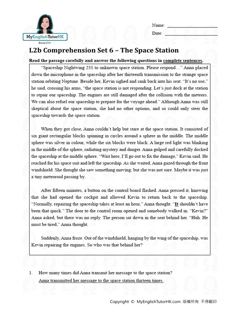 -Comprehension-6-The-Space-Station-Ans | PDF | Spacecraft | Sky