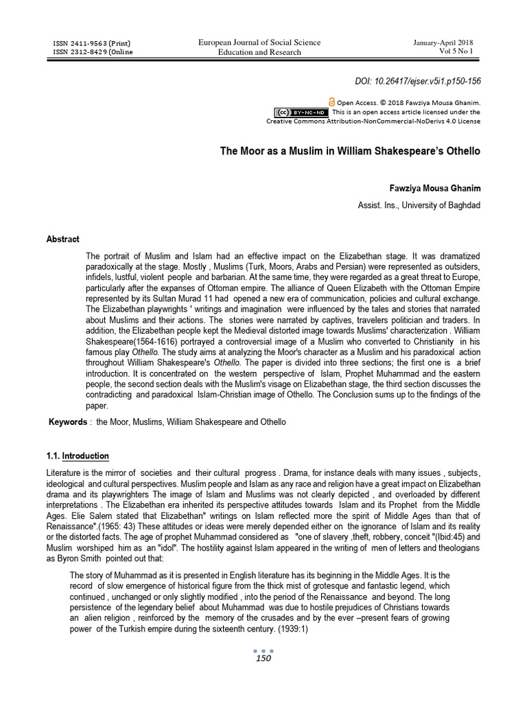 The Moor As A Muslim in William Shakespe | PDF | Othello | Iago