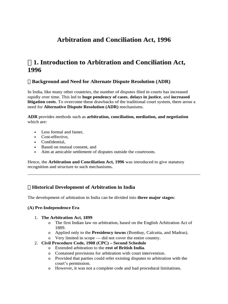Arbitration and Conciliation Act Overview | PDF | Arbitration ...