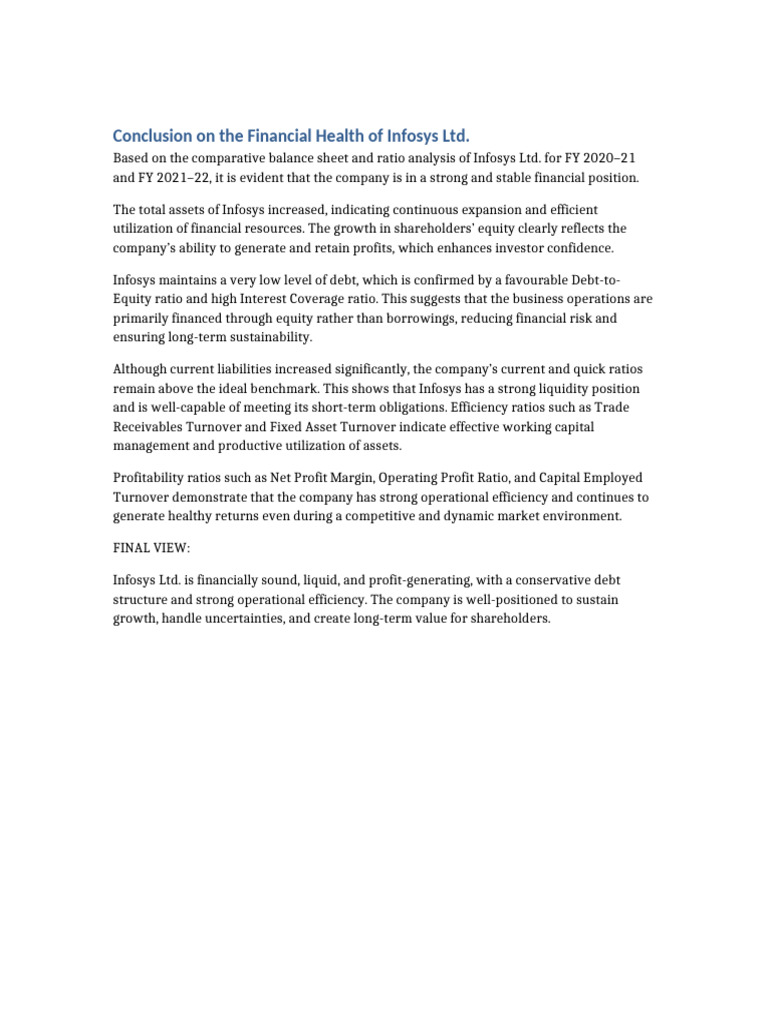 Infosys Ltd. Financial Health Analysis | PDF