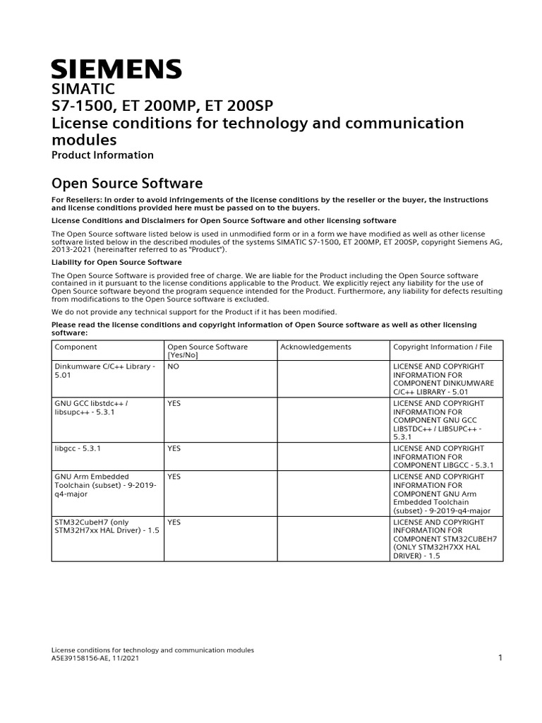 s71500 Et200mp Et200sp License Conditions Product Info en-US en-US | PDF
