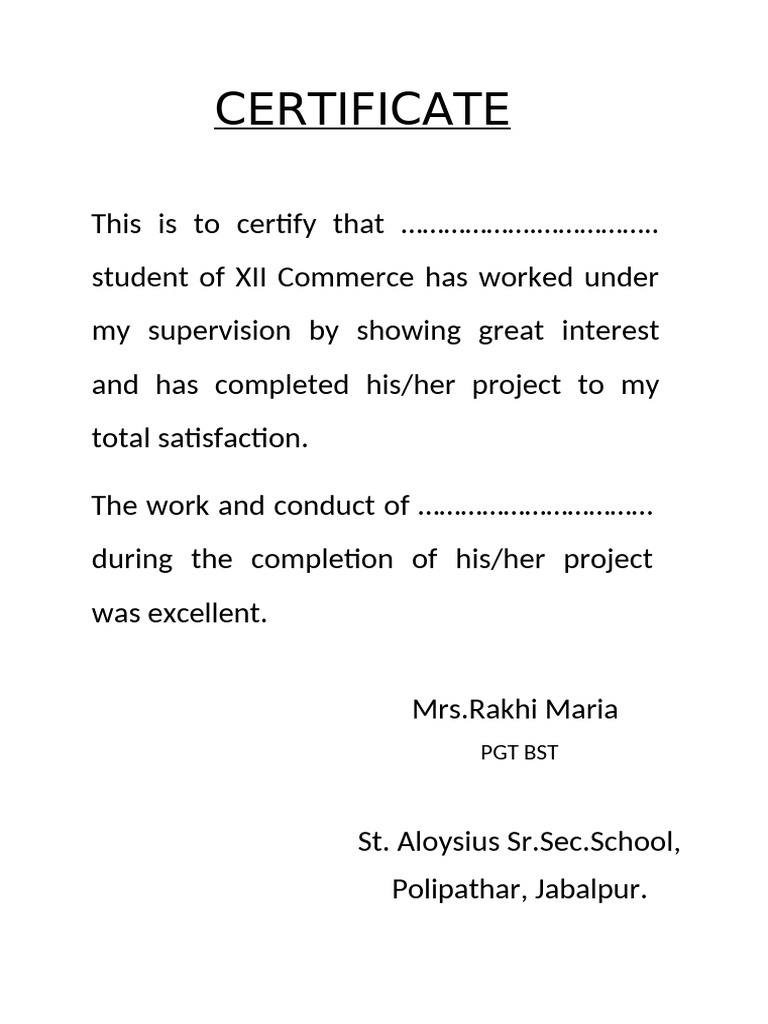 Certificate of Project Completion | PDF