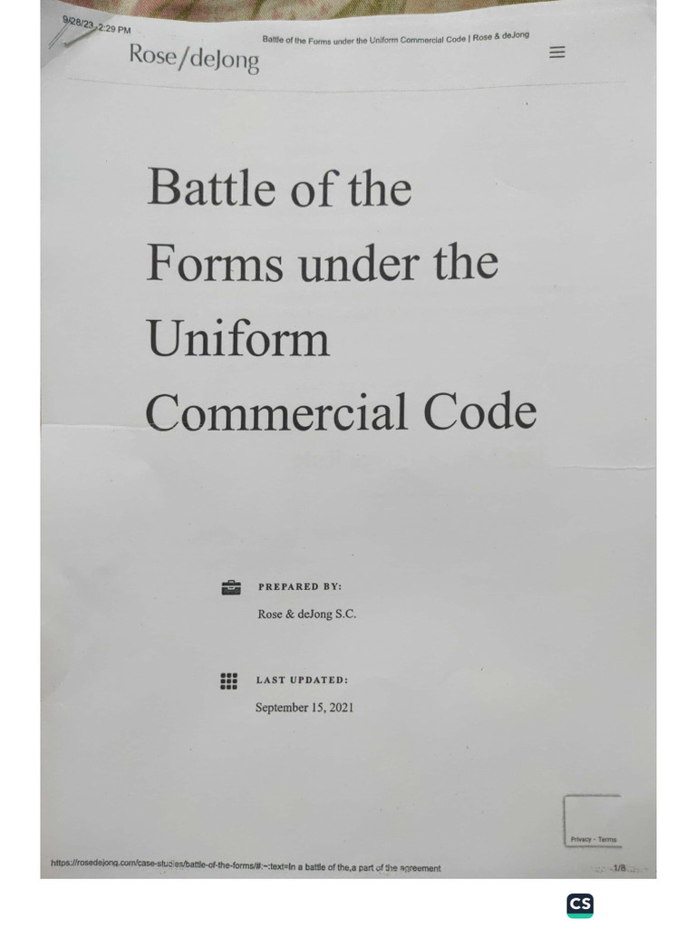 Battle of the Forms Under UCC | PDF