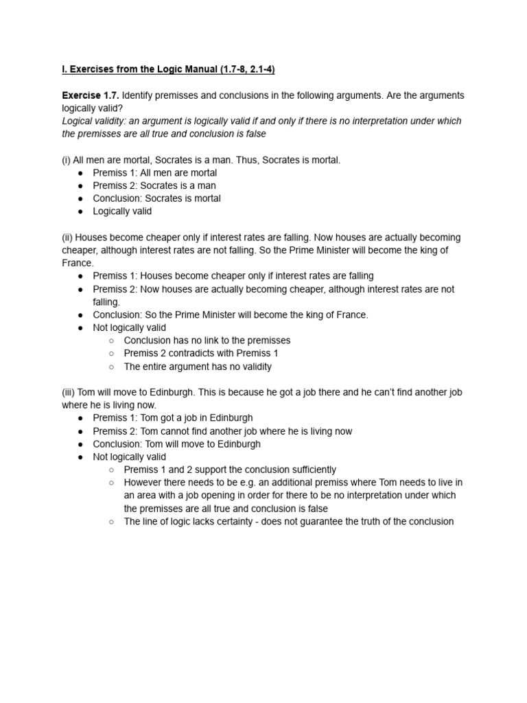 Oxford PPE Philosophy (Logic) - Week 1 Exercises | PDF | Argument | Logic
