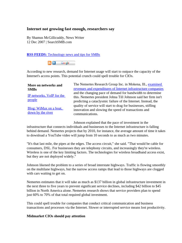 Internet Not Growing Fast Enough | PDF | Internet | Broadband