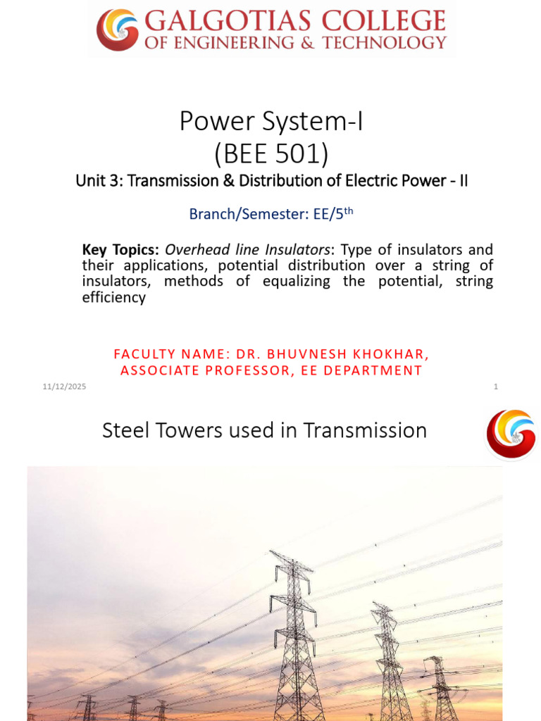 Transmission & Distribution of Electric Power | PDF | Insulator ...