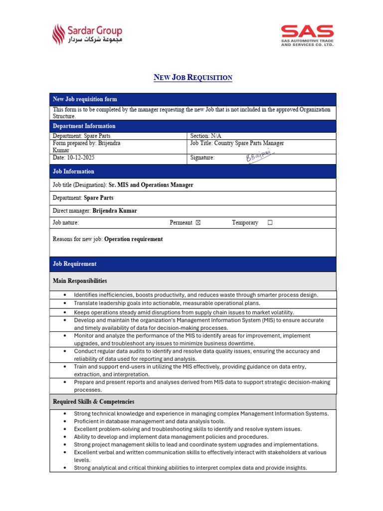 Sr Manager MIS and Operations | PDF | Management Information System ...