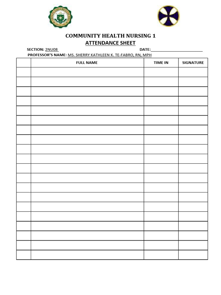Community Health Nursing Attendance Sheet | PDF