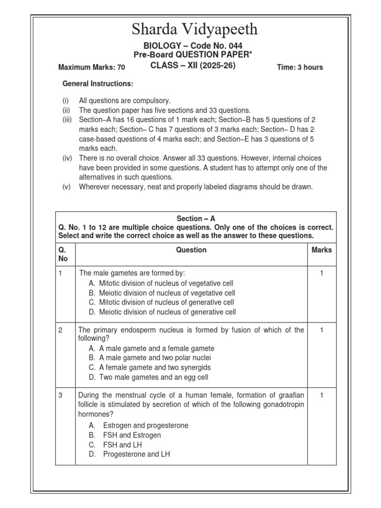 2025-26 CBSE 12 Biology Sample | PDF | Translation (Biology) | Biology