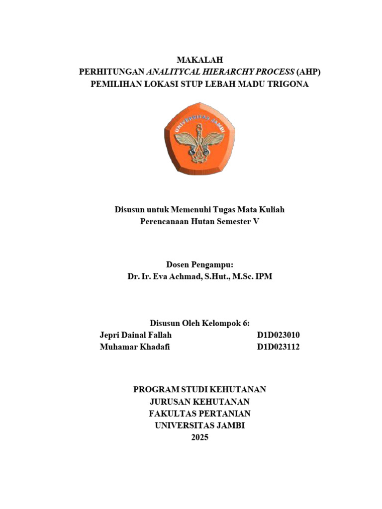 AHP untuk Lokasi Stup Lebah Trigona | PDF