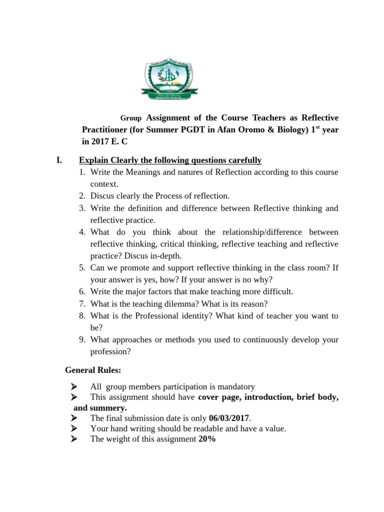 Group Assignment of The Course Teachers As Reflective Practitioner | PDF