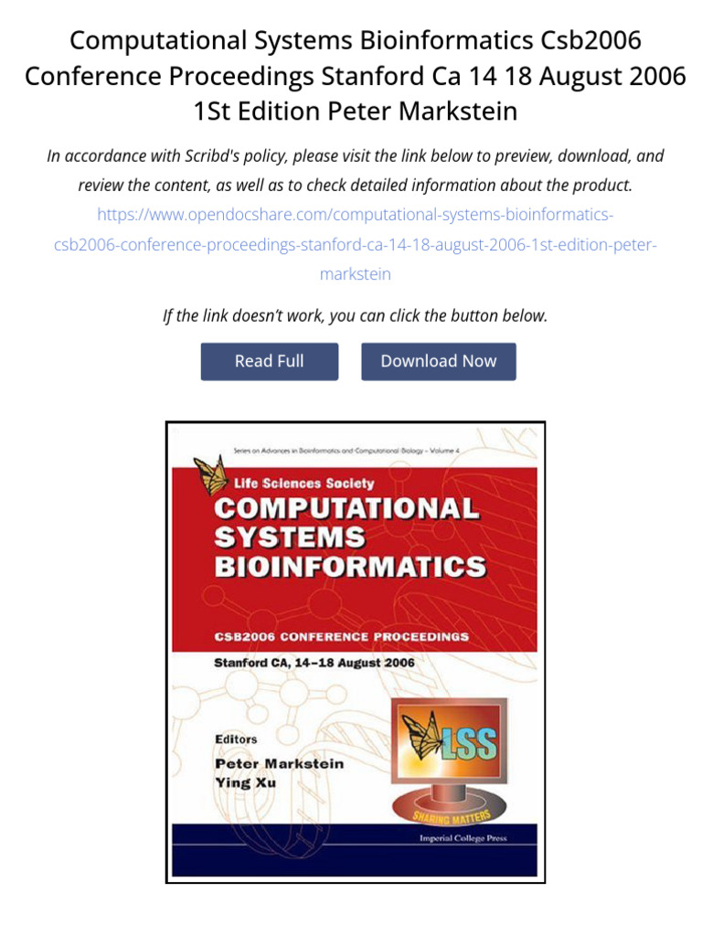 Computational Systems Bioinformatics CSB2006 Conference Proceedings ...