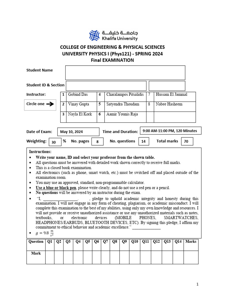 Spring 2024 Solved | PDF | Classical Mechanics | Physics