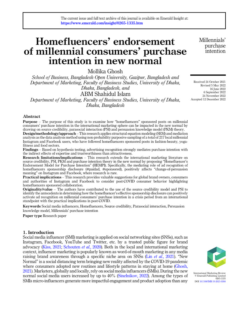 Ghosh and Islam (2023) Homefluencer | PDF | Survey Methodology ...