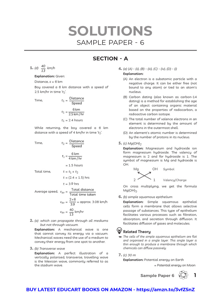 24-25 CBSE 9 Science SQP Solutions | PDF | Epithelium | Endoplasmic ...