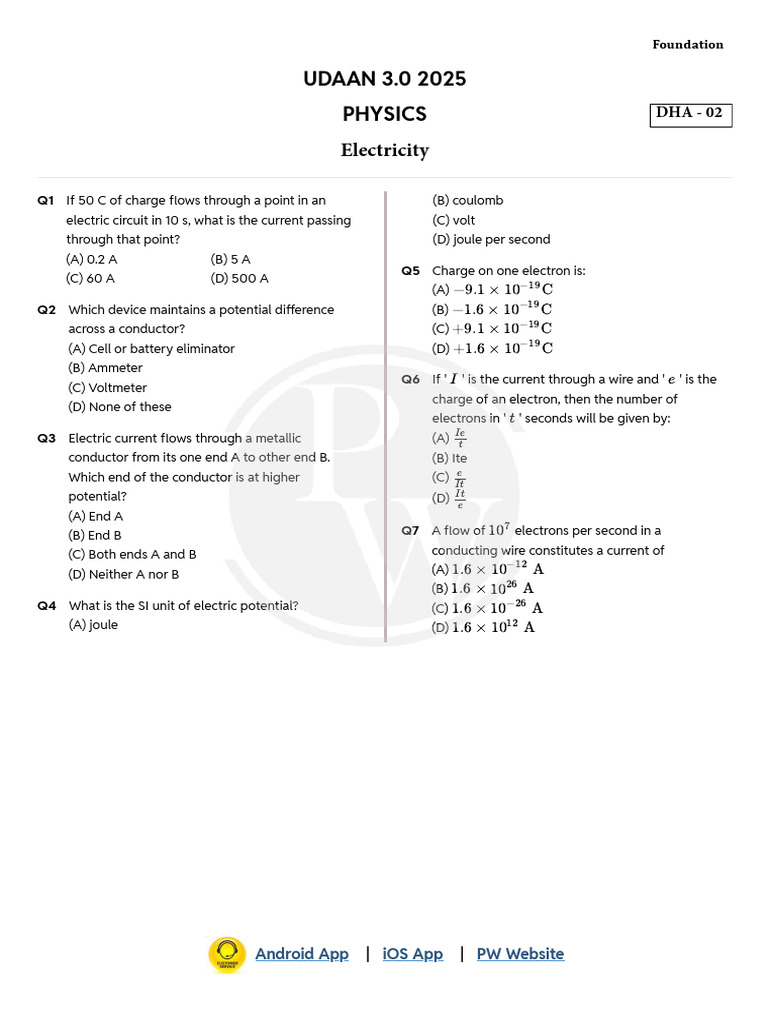 Electricity _ DHA 02 __ Udaan 3.0 2025 (1) | PDF | Electric Current ...
