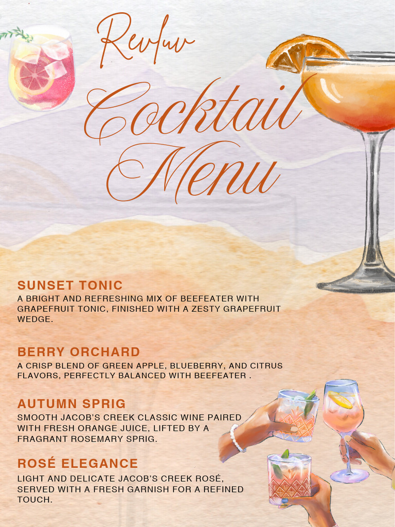 Orange Simple Elegant Watercolor Cocktail Party Invitation - PDF 2 | PDF