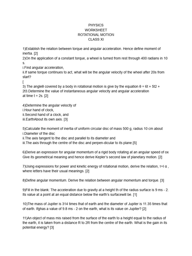 Worksheet Rotational Motion | PDF | Rotation Around A Fixed Axis ...
