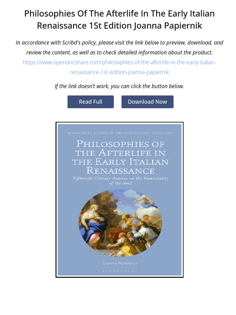 Philosophies of the Afterlife in the Early Italian Renaissance 1st ...