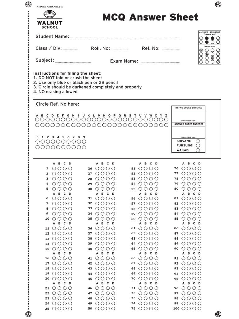 2024 - Blank OMR MCQ Answer Sheet for App | PDF