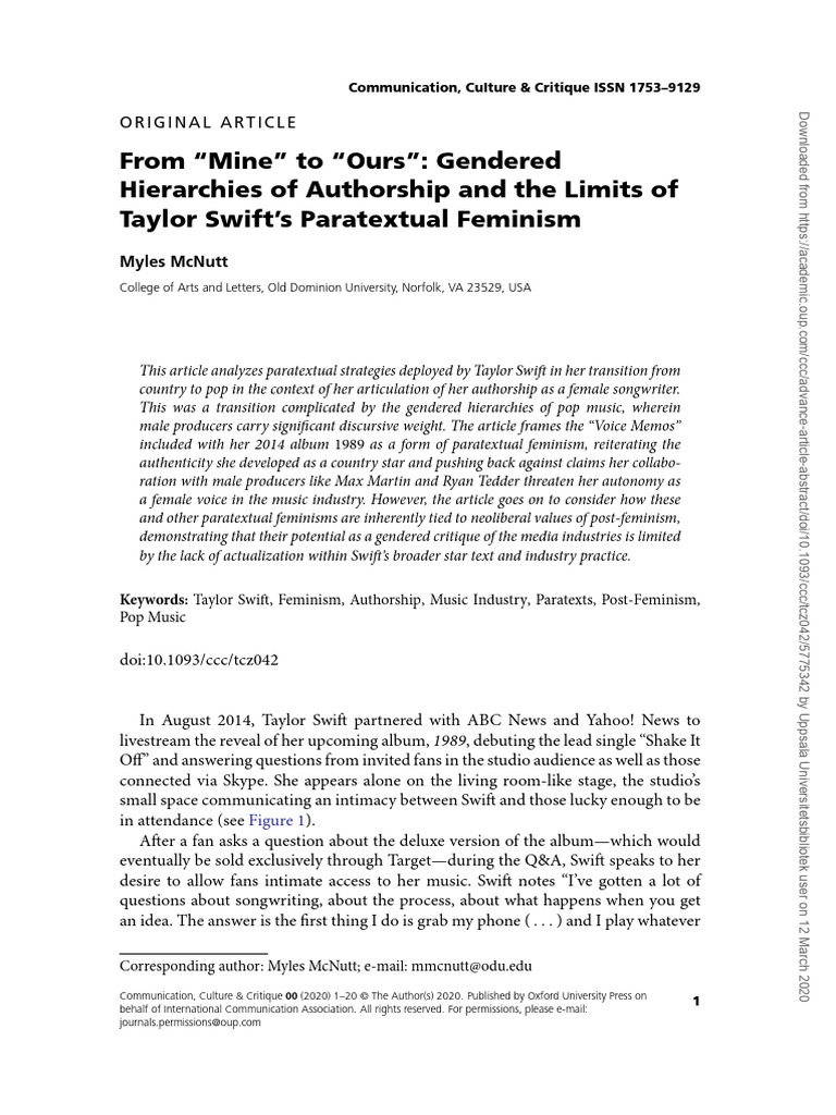 Taylor Swift's Paratextual Feminism Analysis | PDF | Feminism | Gender ...
