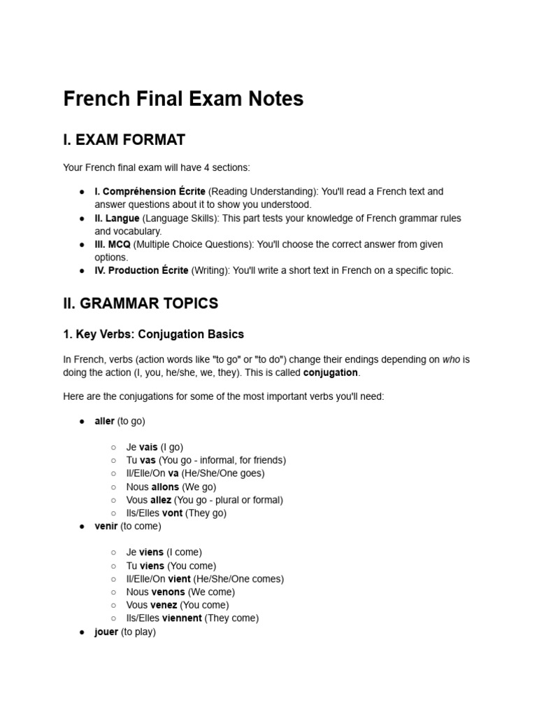 French Final Exam Study Guide | PDF | Grammatical Gender | Grammatical ...